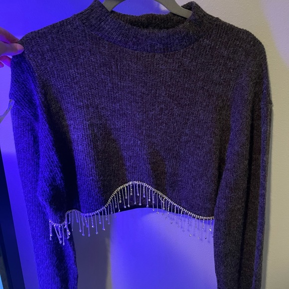 Zara | Tops | Viral Zara Rhinestone Cropped Sweater | Poshmark